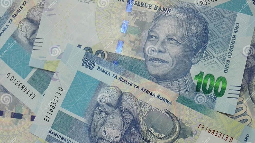 South African One Hundred Rand Notes Spread Out on Table Stock Image ...