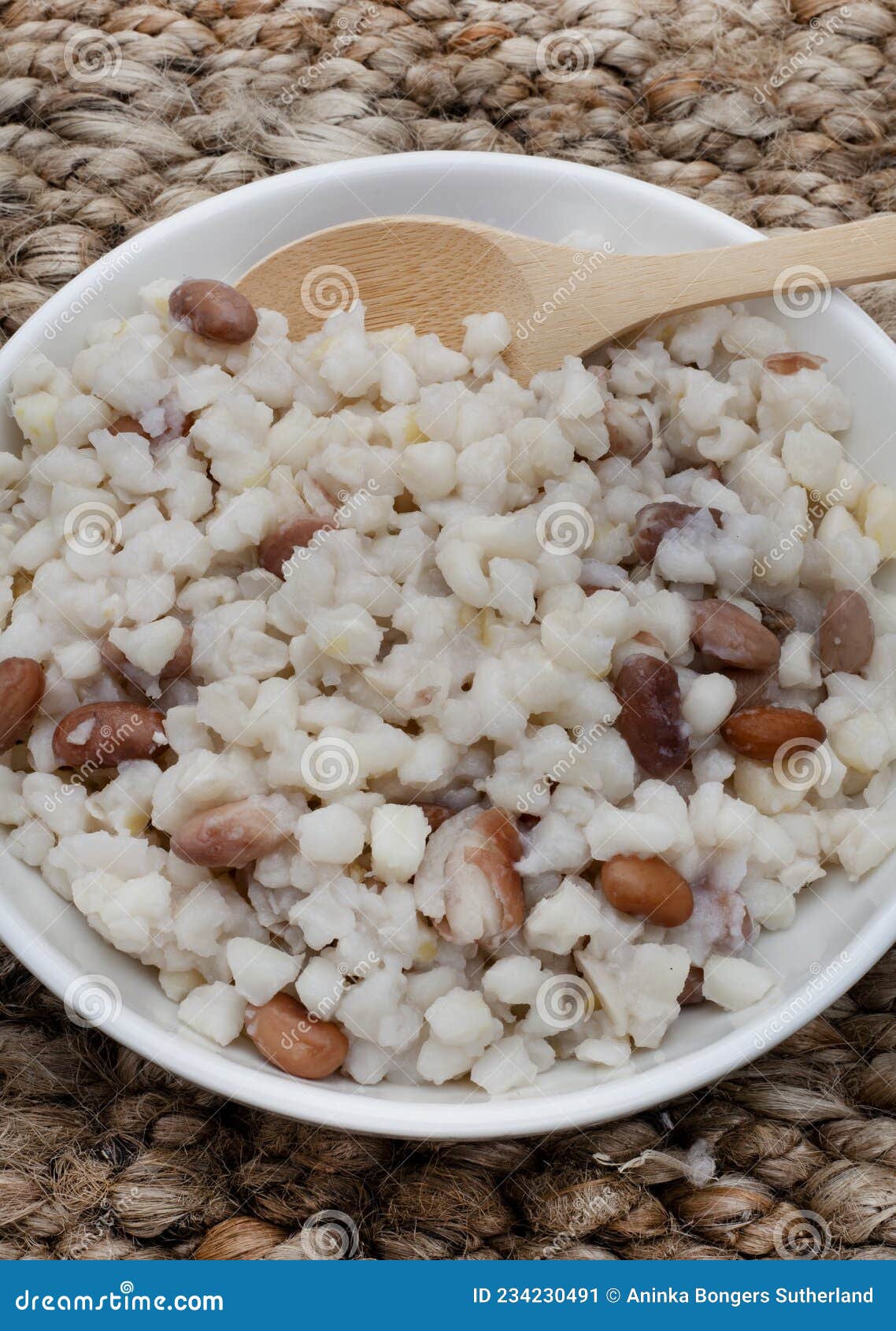 South African Samp and Beans on Rustic Farm Table Stock Image - Image ...