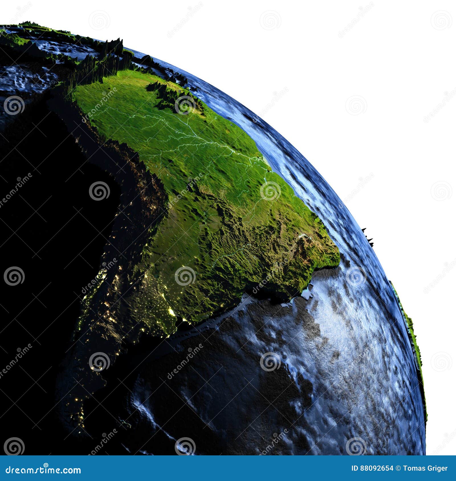 South America on Earth with Exaggerated Mountains Stock Illustration ...