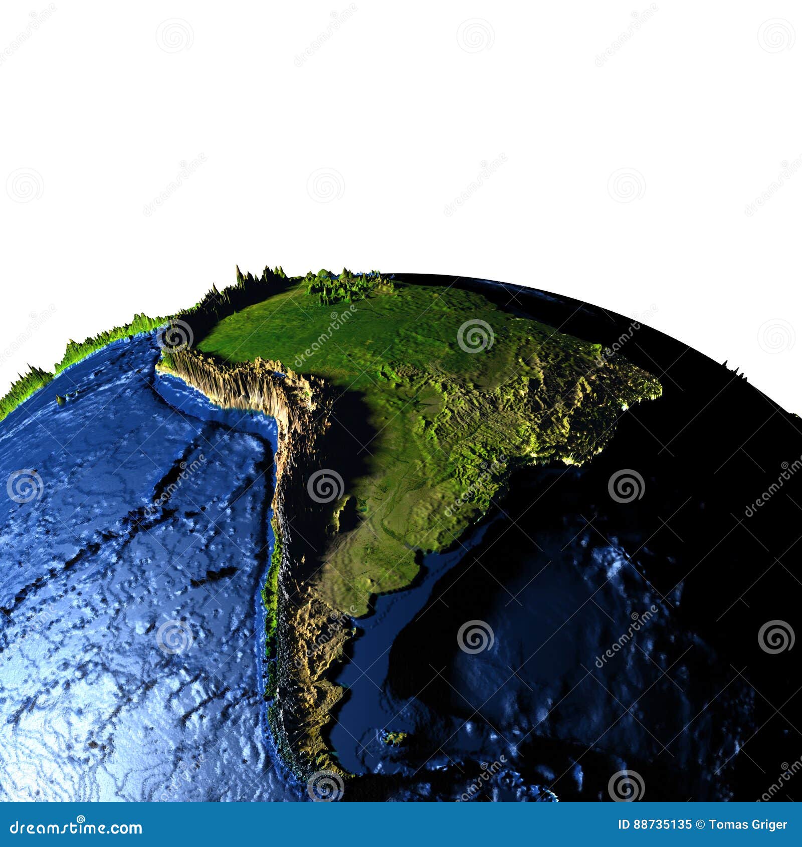 South America on Earth with Exaggerated Mountains Stock Illustration ...