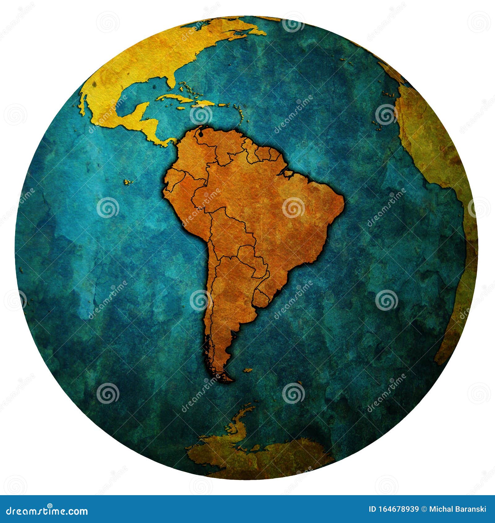 South America on globe map stock illustration. Illustration of ...