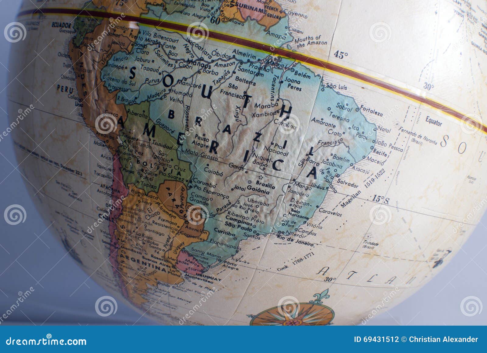 South america map on globe stock photo. Image of nation - 69431512