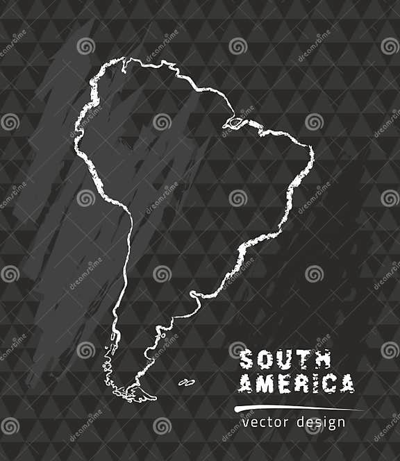 South America Map Vector Pen Drawing On Black Background Stock Vector
