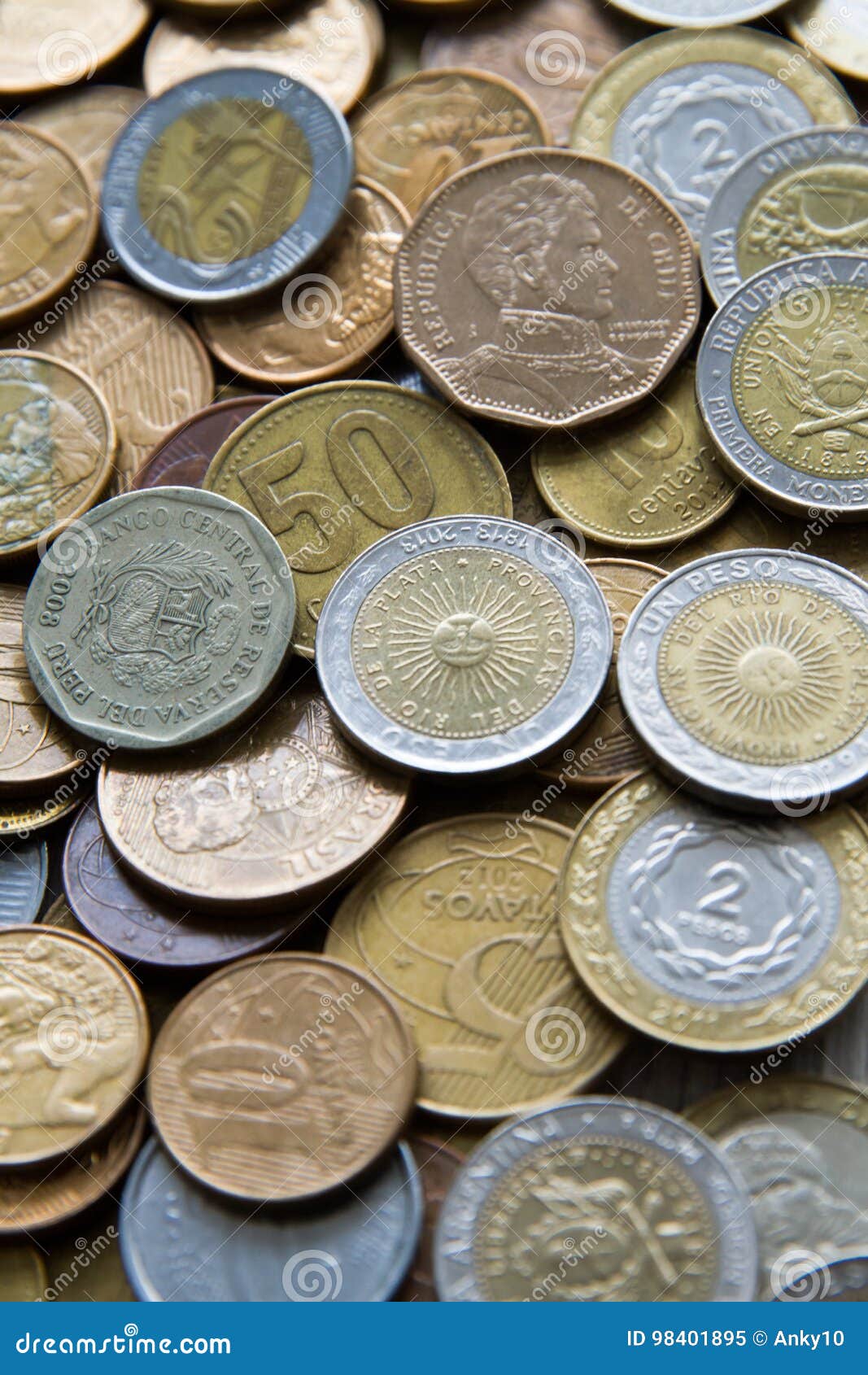 South American coins stock image. Image of concept, path - 98401895
