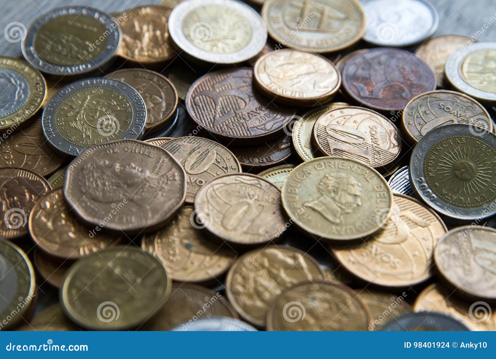South American coins stock photo. Image of concept, country - 98401924