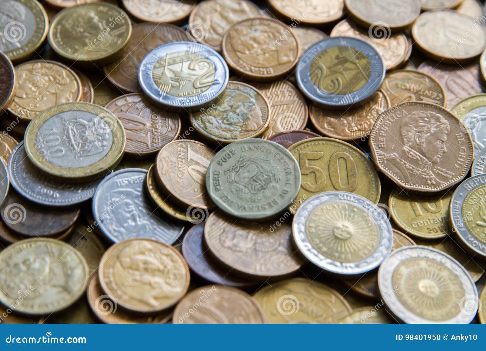 South American coins stock photo. Image of american, peso - 98401950