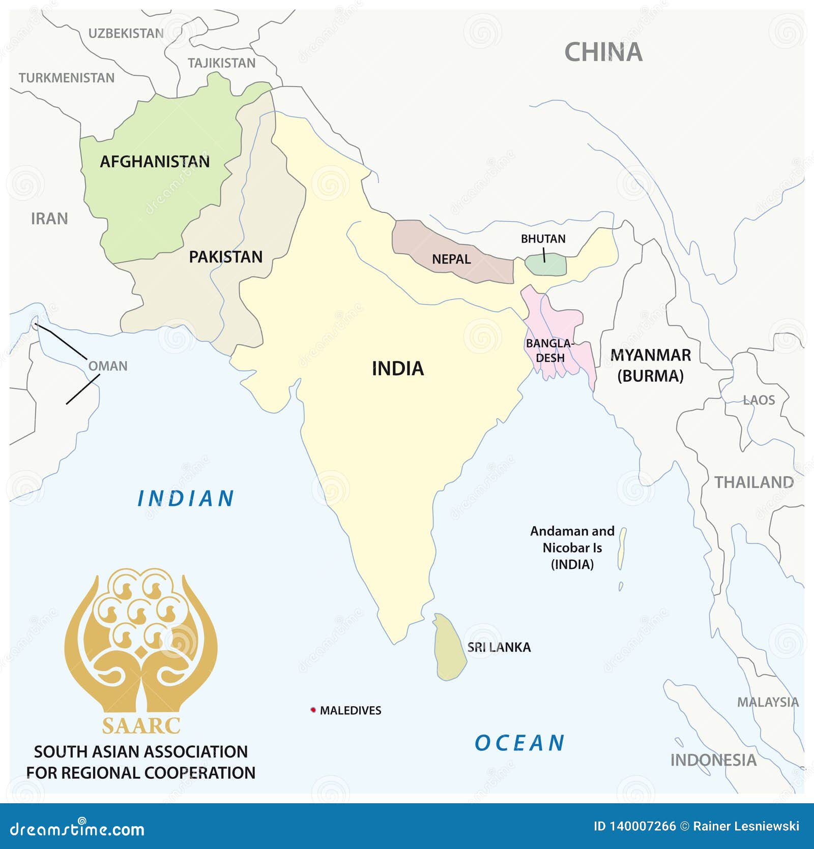 South Asian Association for Regional Cooperation SAARC Vector Map with ...