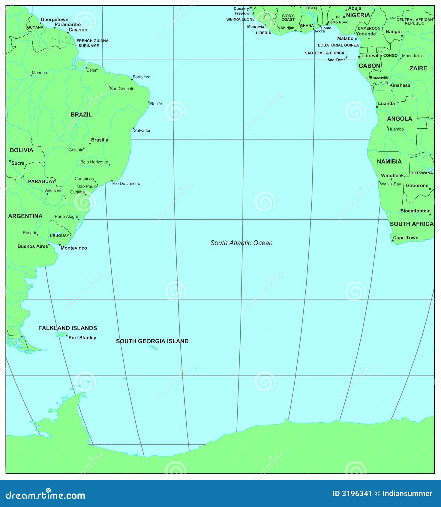 South Atlantic Islands, Between Africa And Brazil, Political Map ...