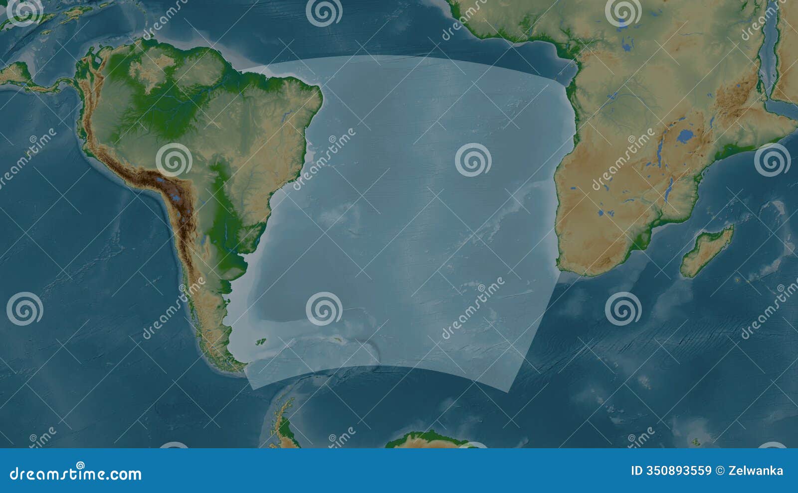 South Atlantic Ocean Highlighted. Physical Map Stock Illustration - Illustration of water ...