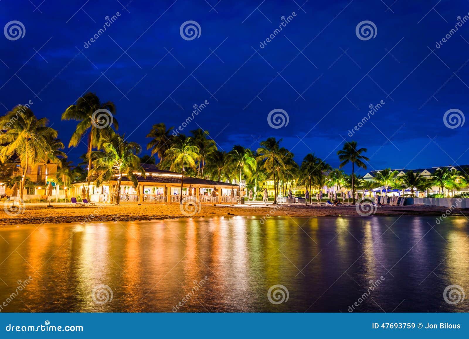 South Beach at Night, in Key West, Florida. Stock Image - Image of ...