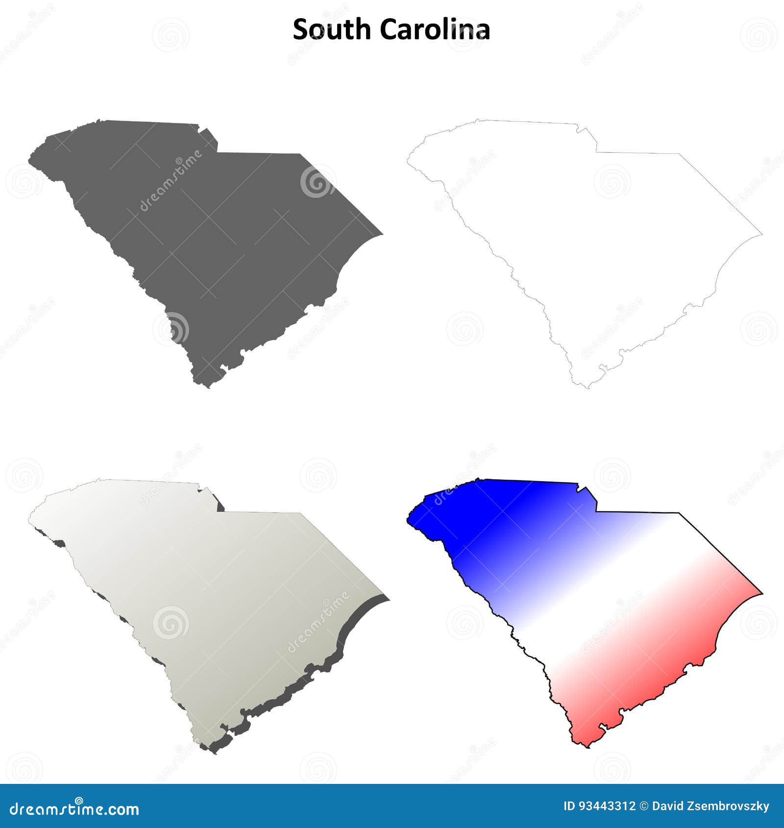 South Carolina Outline Map Set Stock Vector - Illustration of coastline ...