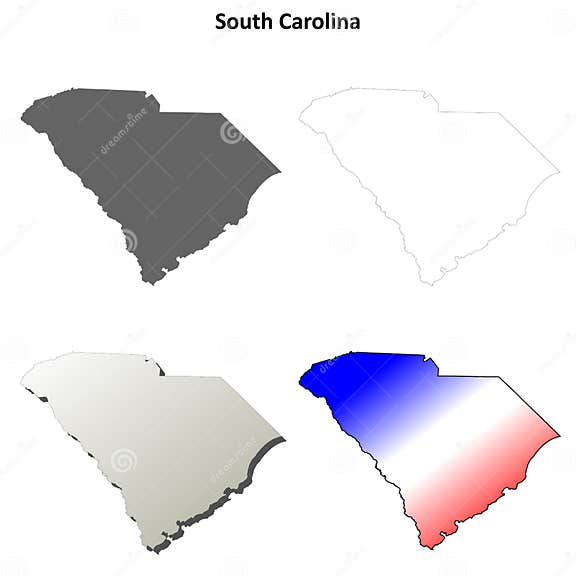 South Carolina Outline Map Set Stock Vector - Illustration of coastline ...