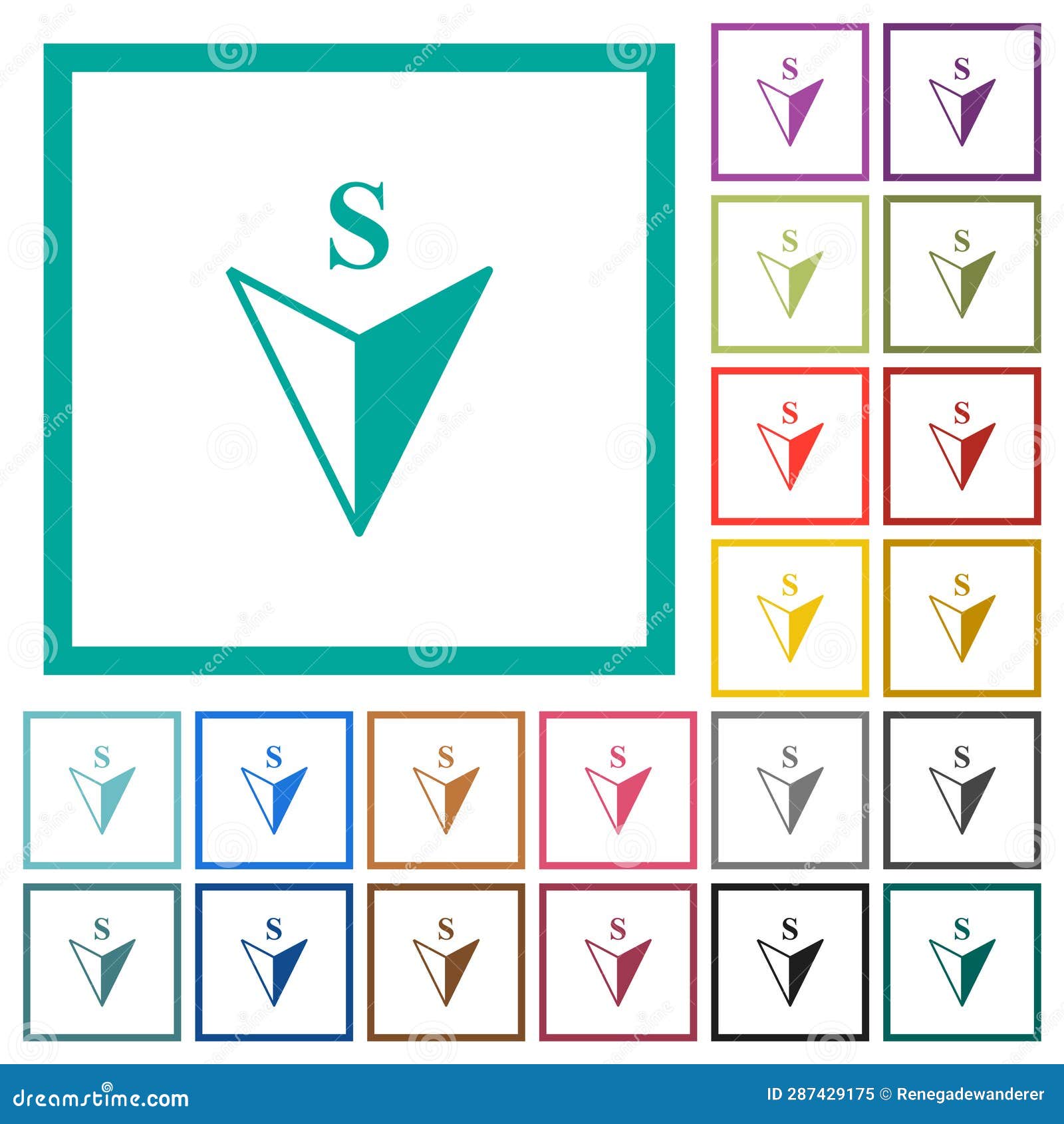 South Compass Direction Flat Color Icons with Quadrant Frames Stock ...