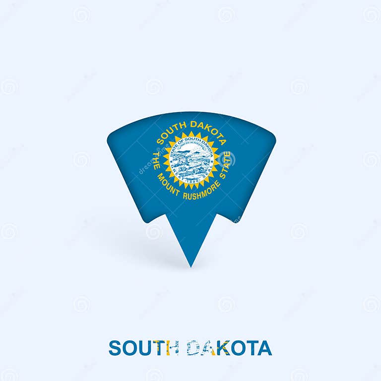 South Dakota Flag Map Pointer Design with Shadow Stock Illustration - Illustration of pointer ...