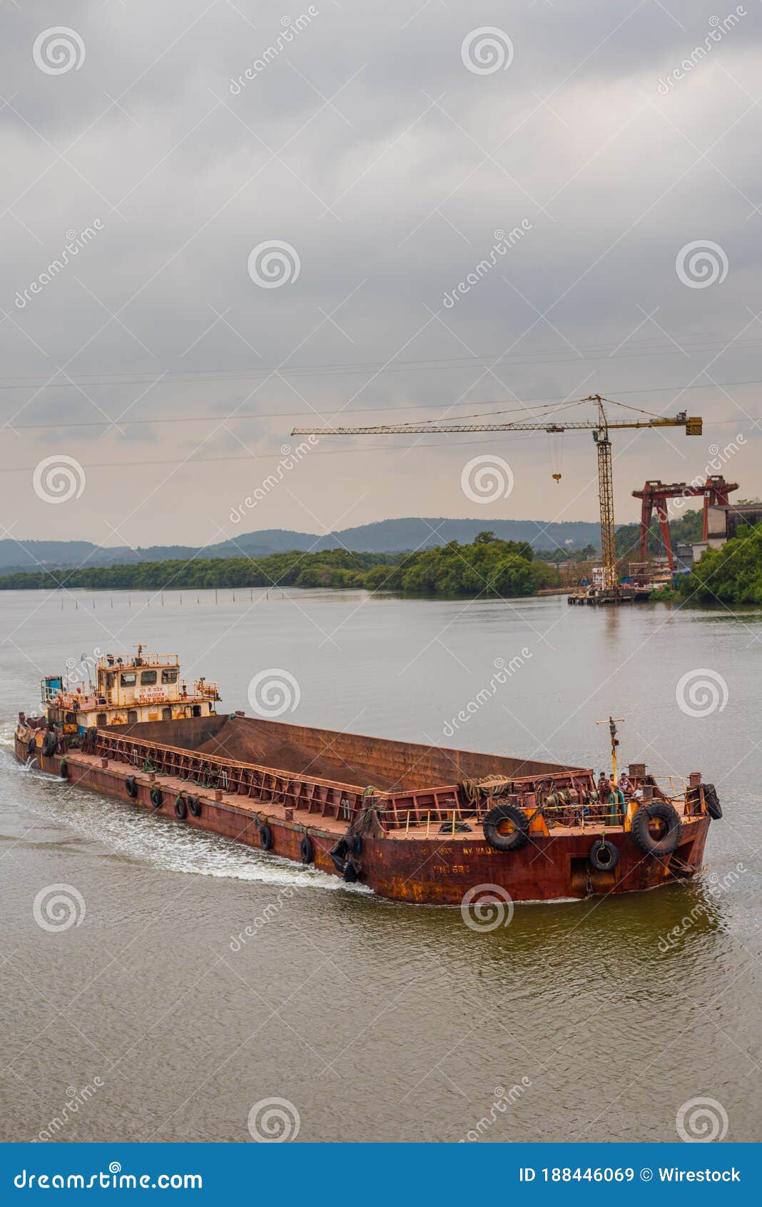 SOUTH GOA, INDIA - May 05, 2020: Borim,Goa/India- May 1 2020: Barges ...