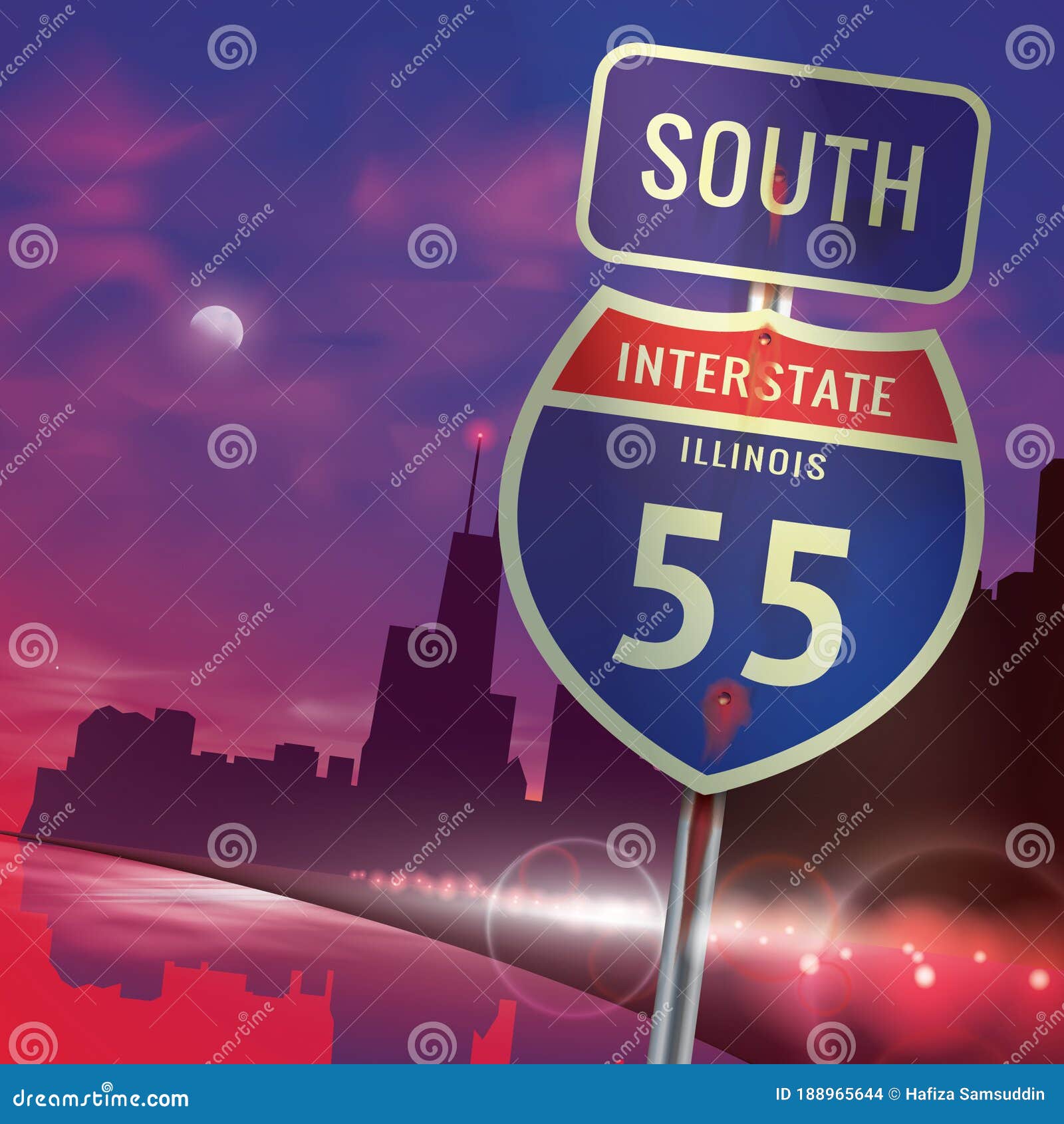 South Illinois Interstate 55 Sign. Vector Illustration Decorative ...
