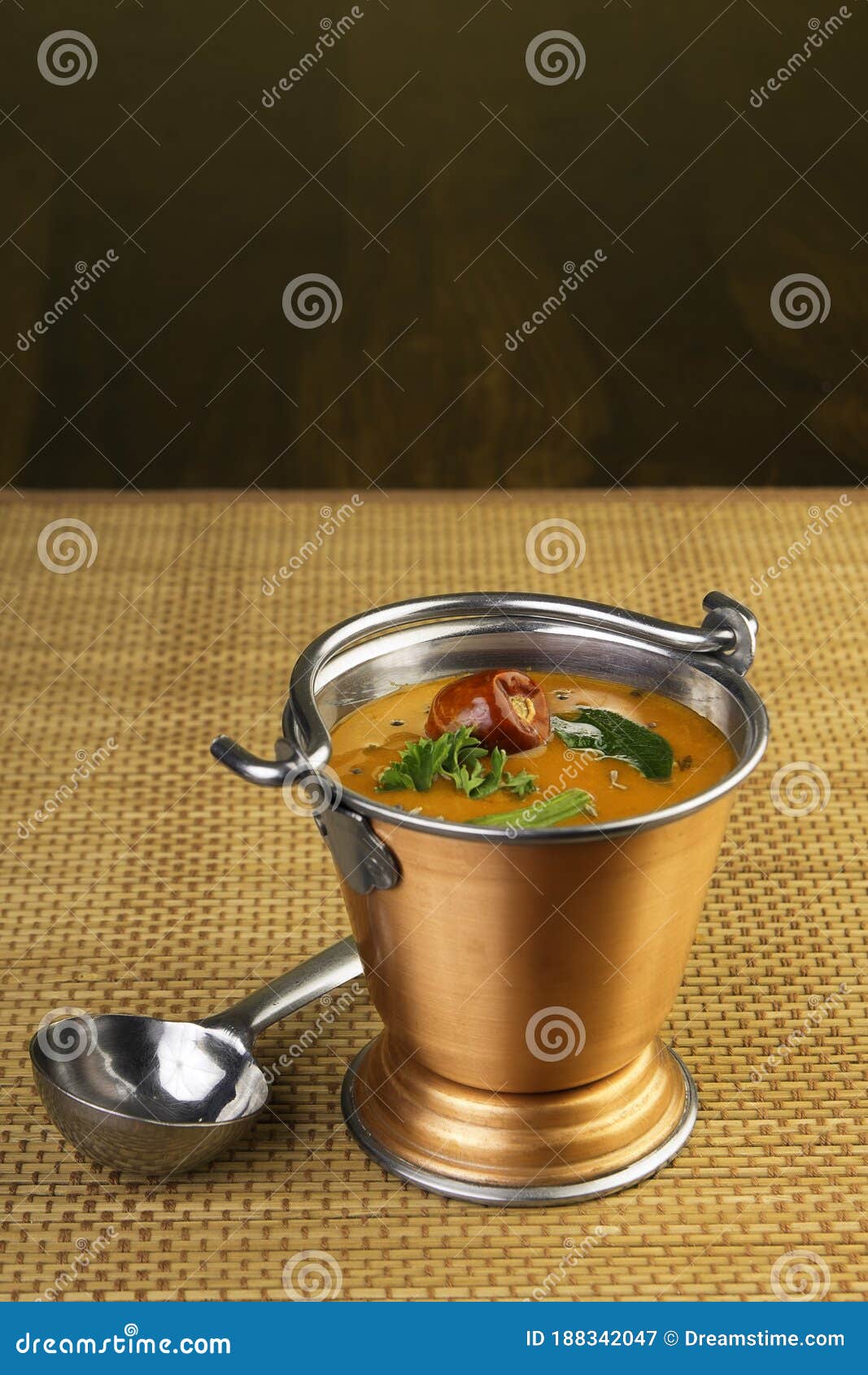 South Indian Curry, Sambar Served on a Table in a Tiny Bucket Stock ...