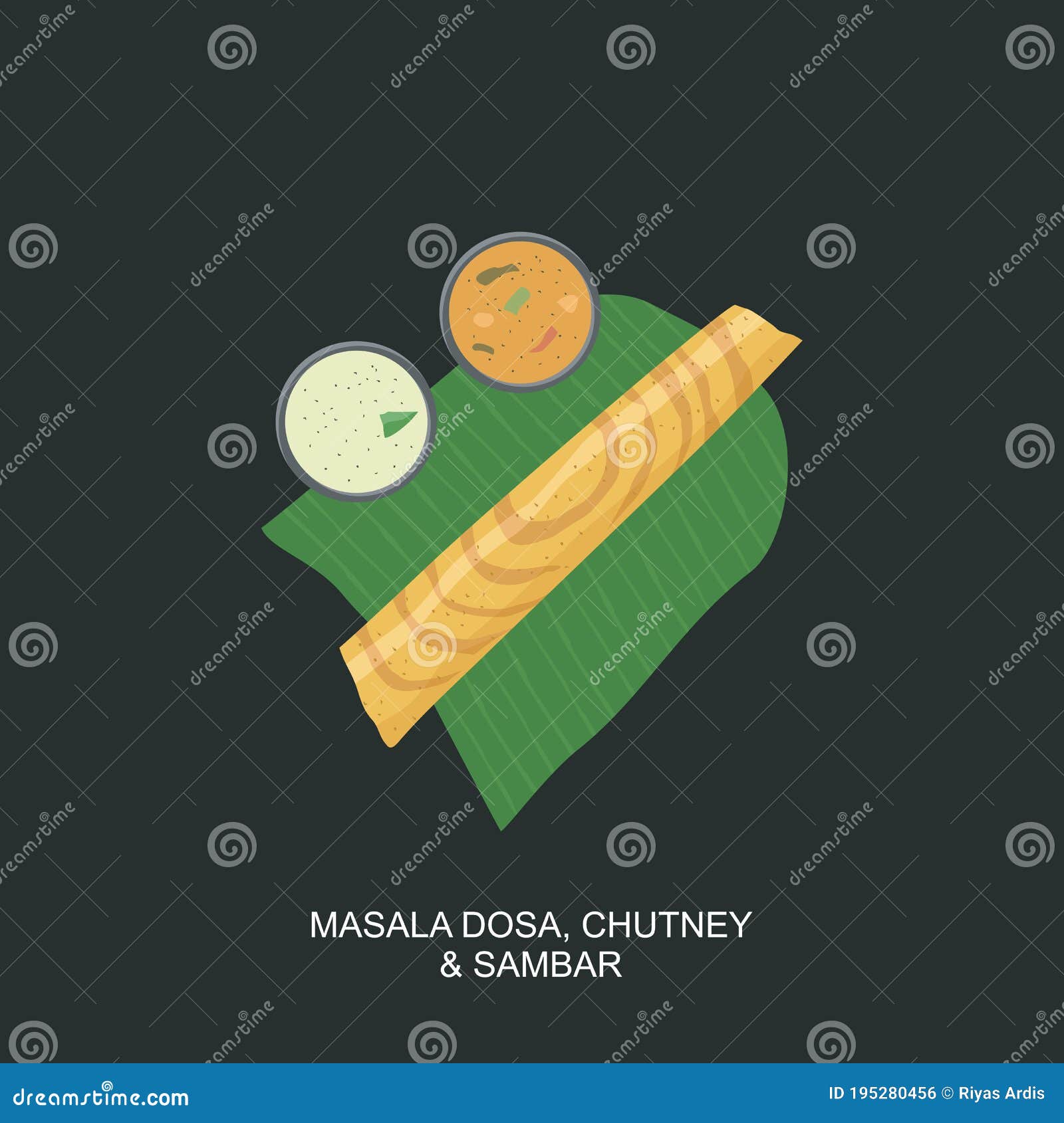 Dosa With Sambar And Chutney On Banana Leaf Cartoon Vector ...