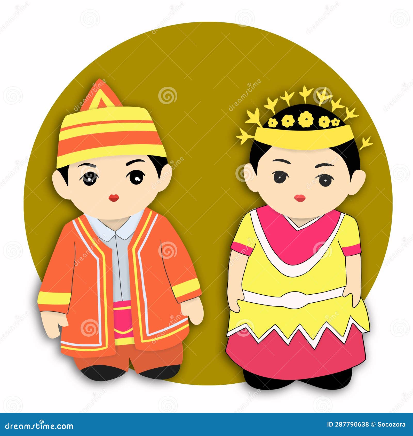 South Kalimantan Regional Traditional Clothing Stock Illustration