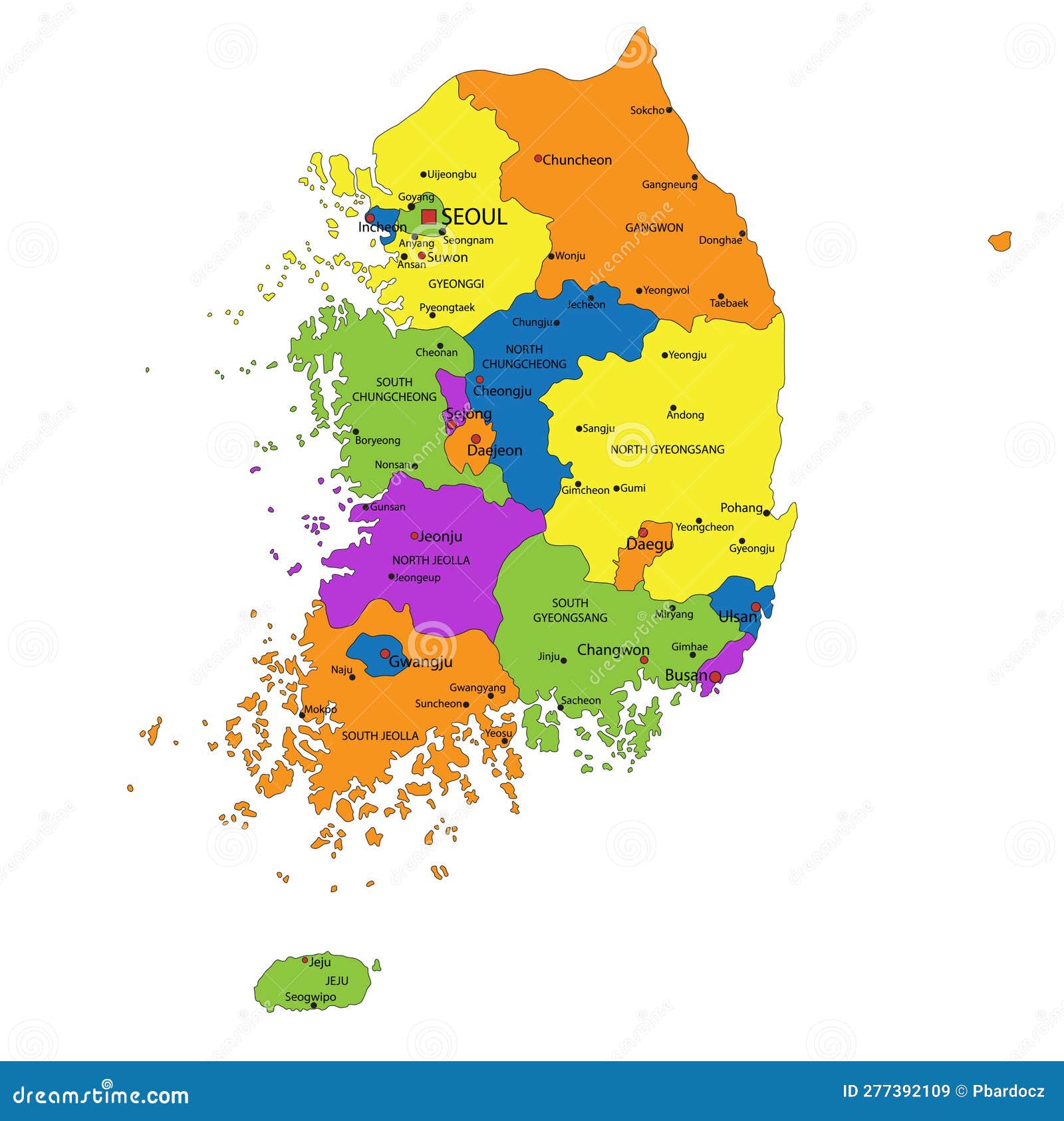 Colorful South Korea Political Map with Clearly Labeled, Separated ...
