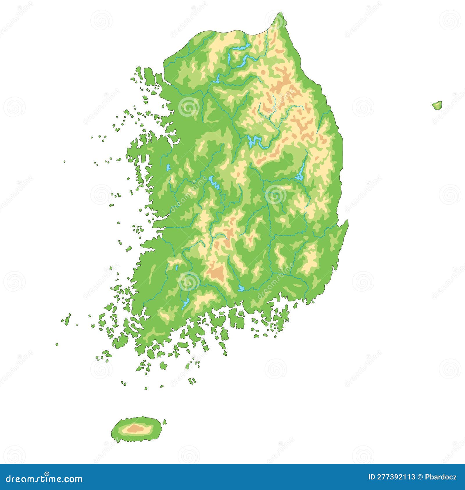 Detailed South Korea Physical Map. Stock Vector - Illustration of ...