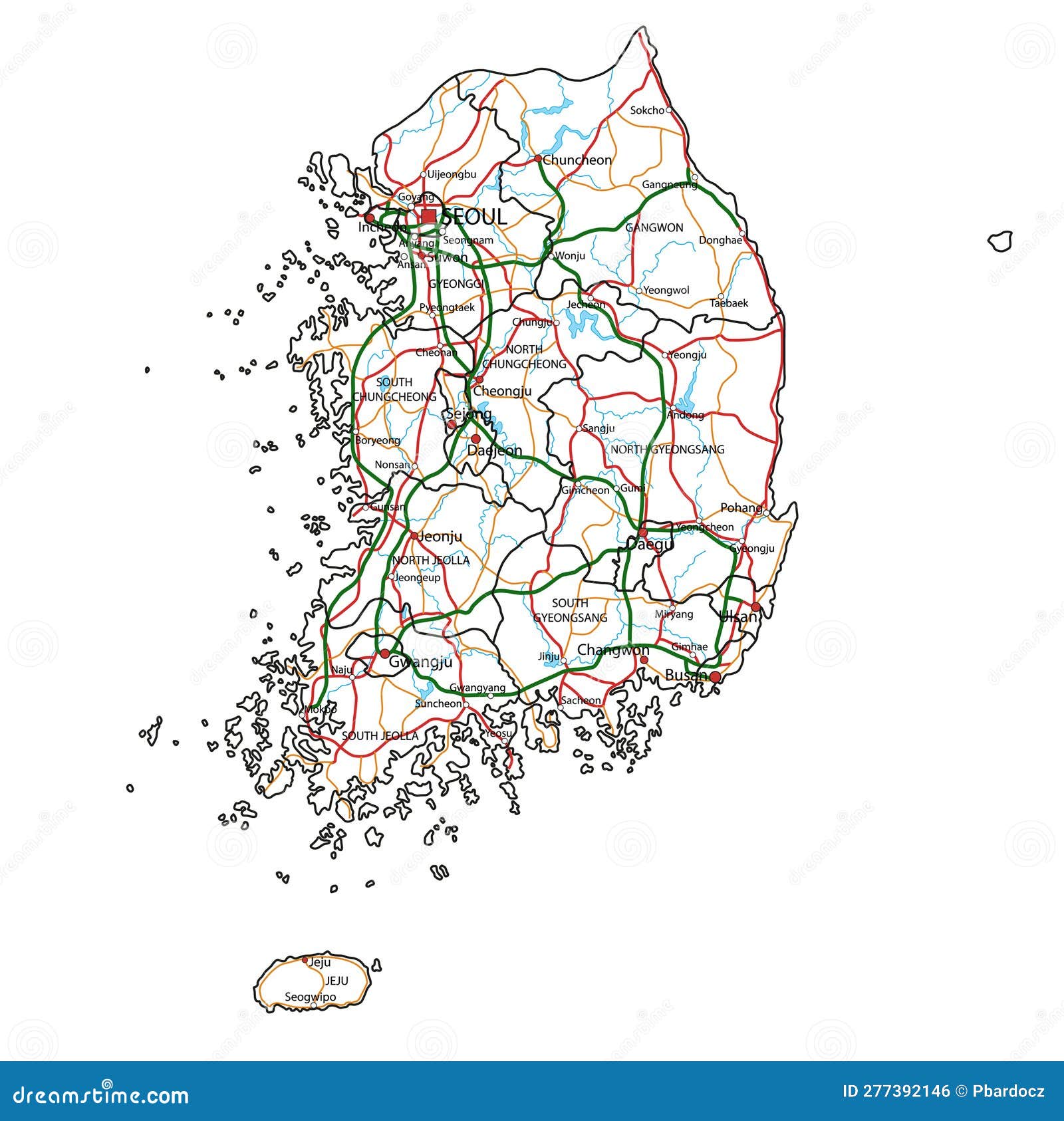 South Korea Road and Highway Map. Stock Vector - Illustration of korea ...