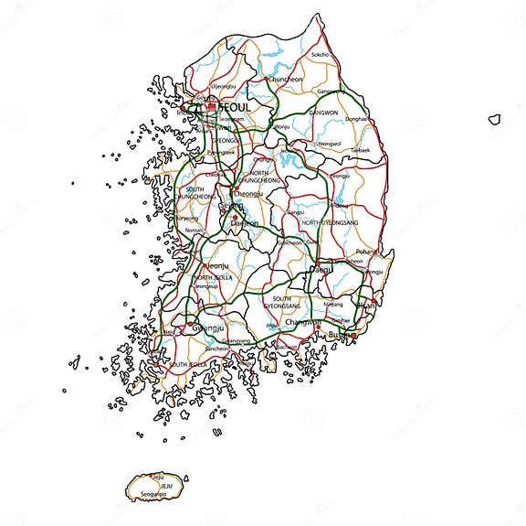 South Korea Road and Highway Map. Stock Vector - Illustration of korea ...
