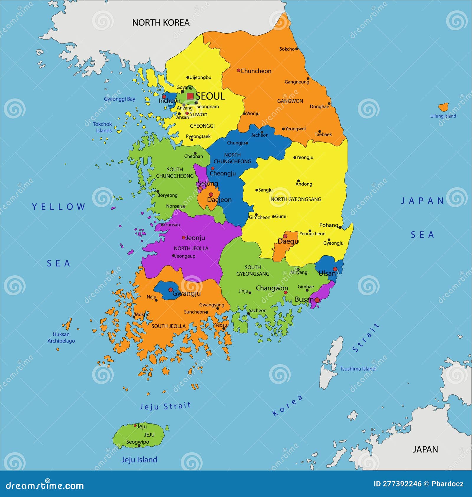 Colorful South Korea Political Map with Clearly Labeled, Separated ...