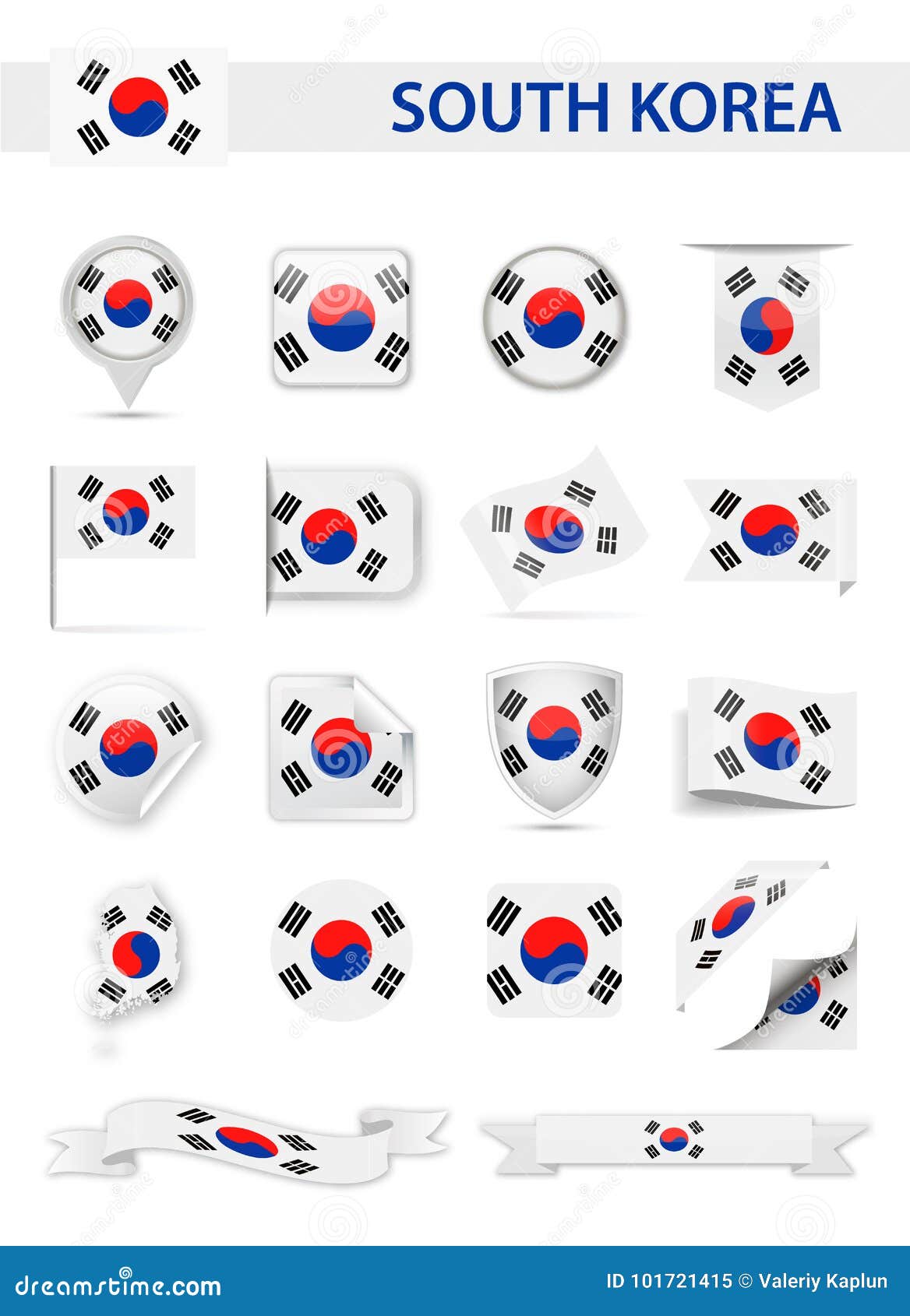 South Korea Flag Vector Set Stock Illustration Illustration Of