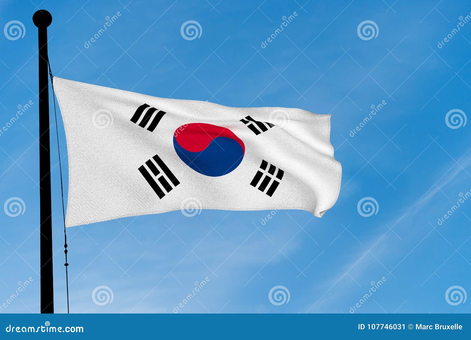 South Korea Flag Waving Over Blue Sky Stock Illustration - Illustration ... South Korea Flag Waving Over Blue Sky Stock Illustration - Illustration ...