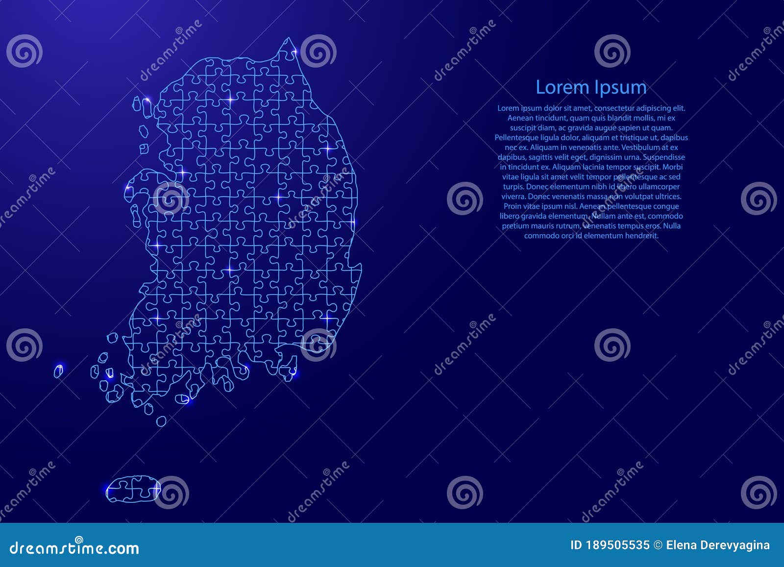 South Korea Map from Blue Pattern from Composed Puzzles and Glowing ...