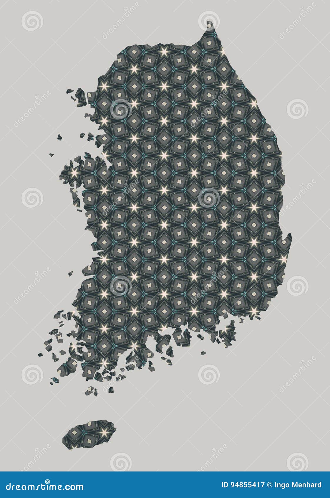 South Korea Map with Stars and Ornaments Stock Illustration ...