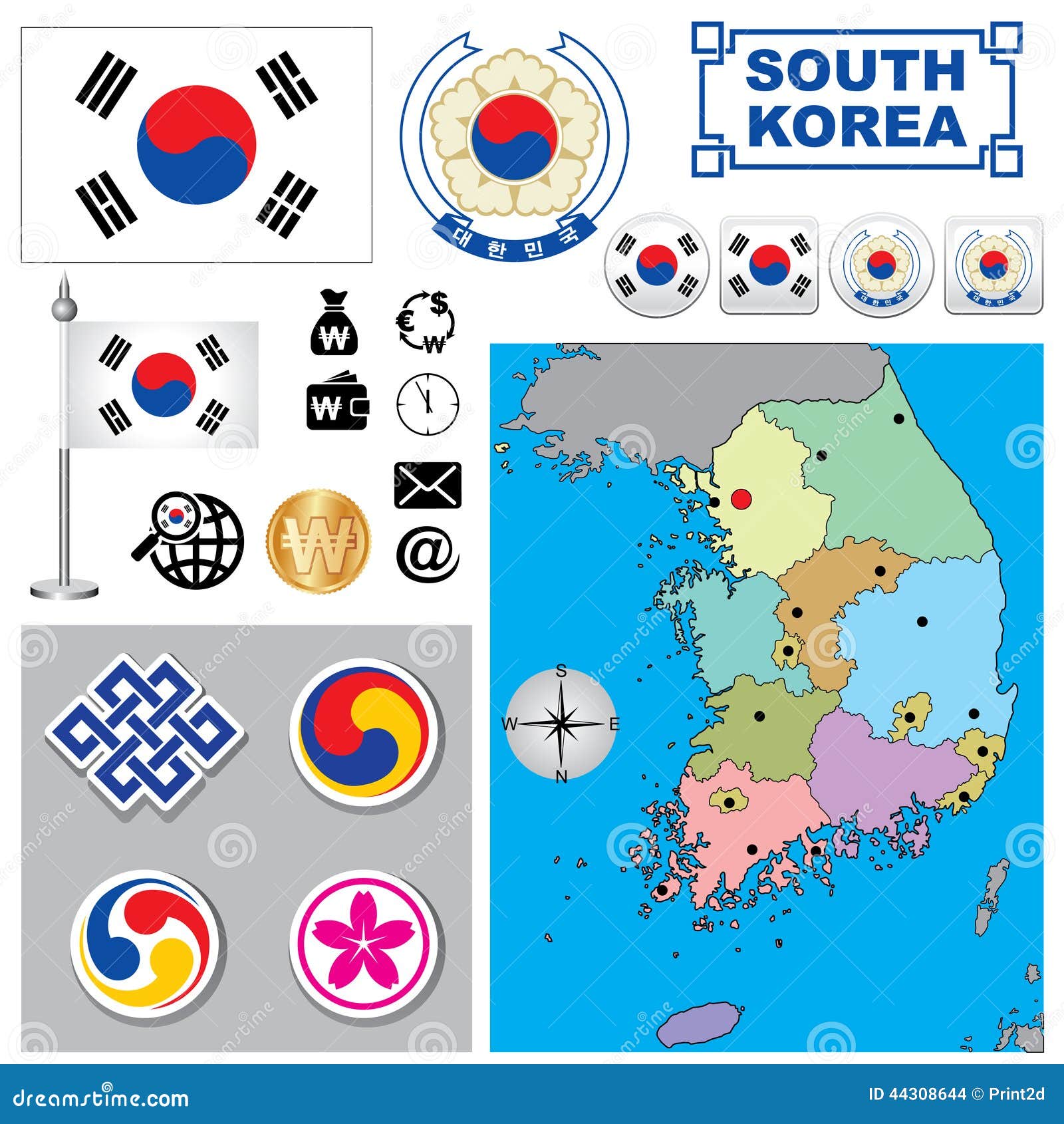 South Korea map stock vector. Illustration of coat, cartography - 44308644