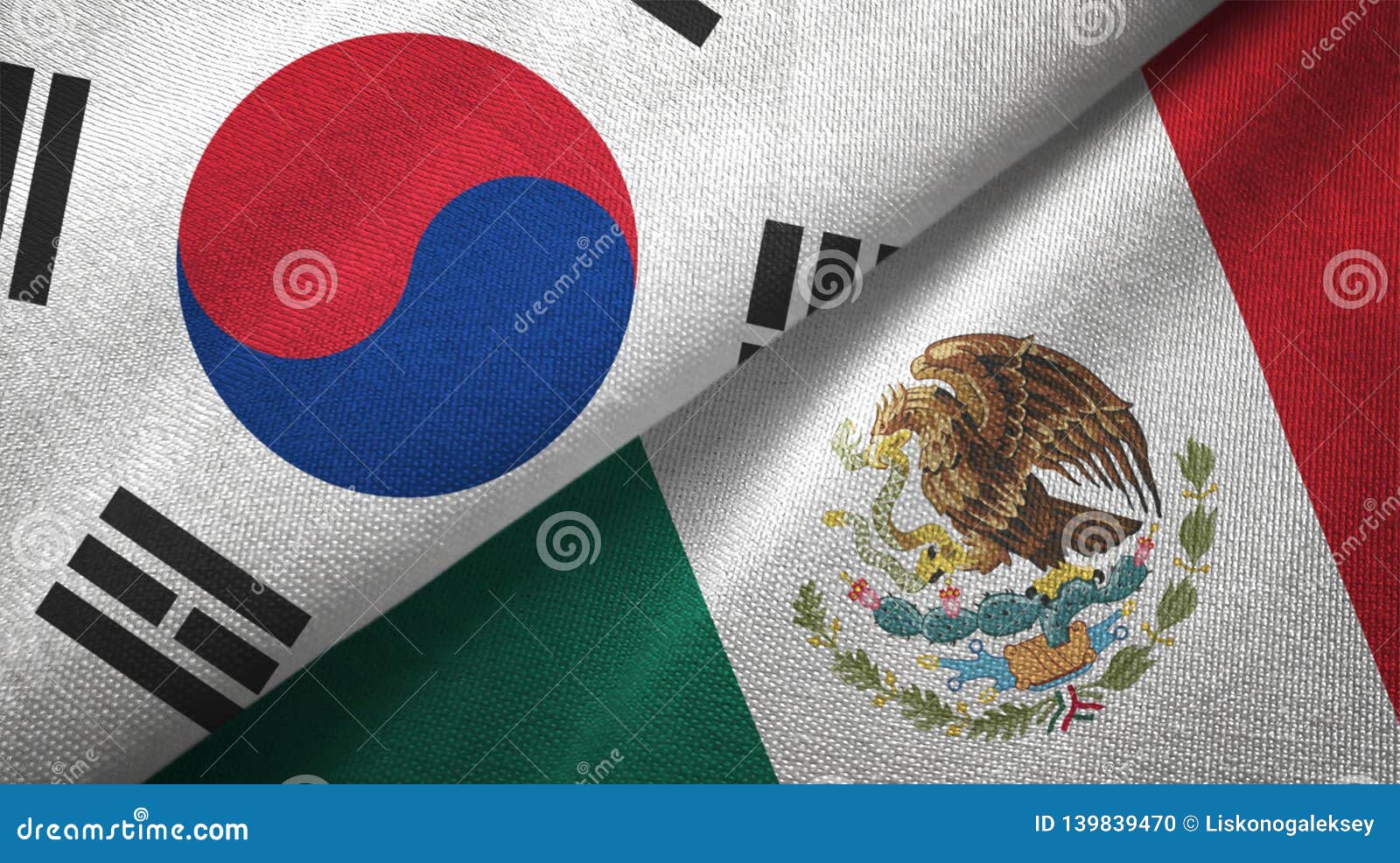South Korea and Mexico Two Flags Textile Cloth, Fabric Texture Stock ...