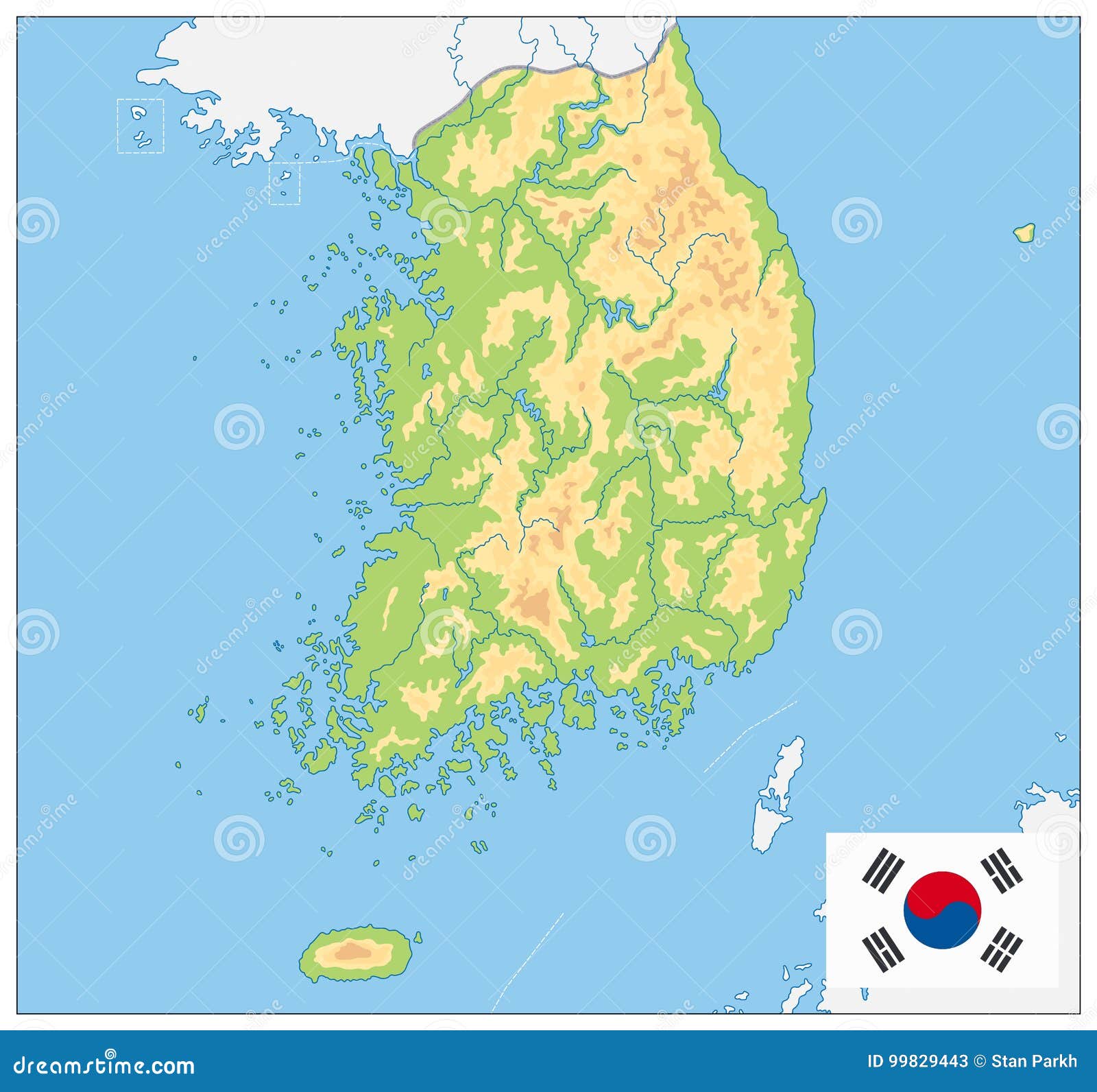 South Korea Physical Map. No Text Stock Vector - Illustration of state ...