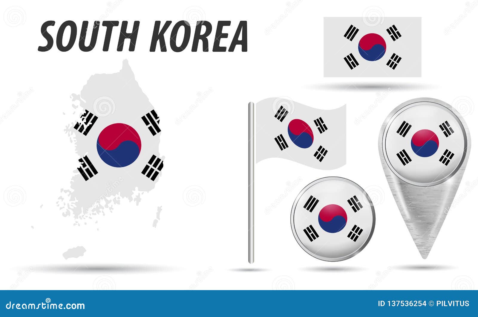 SOUTH KOREA. Set Flag, Map Pointer, Button, Waving Flag, Symbol, Flat ... SOUTH KOREA. Set Flag, Map Pointer, Button, Waving Flag, Symbol, Flat ...