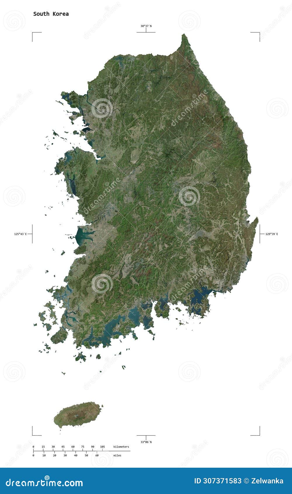 South Korea Shape on White. High-res Satellite Stock Illustration ...