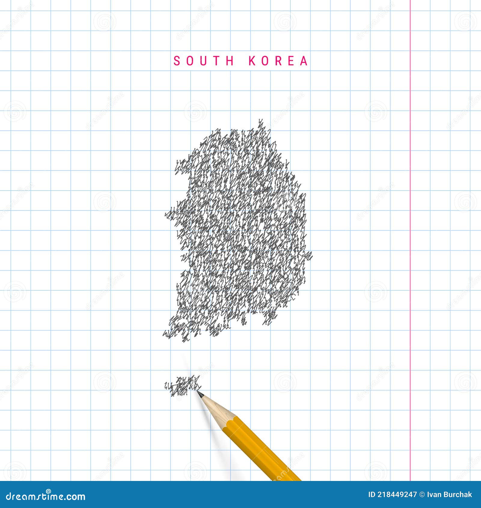 South Korea Sketch Scribble Vector Map Drawn on Checkered School ...
