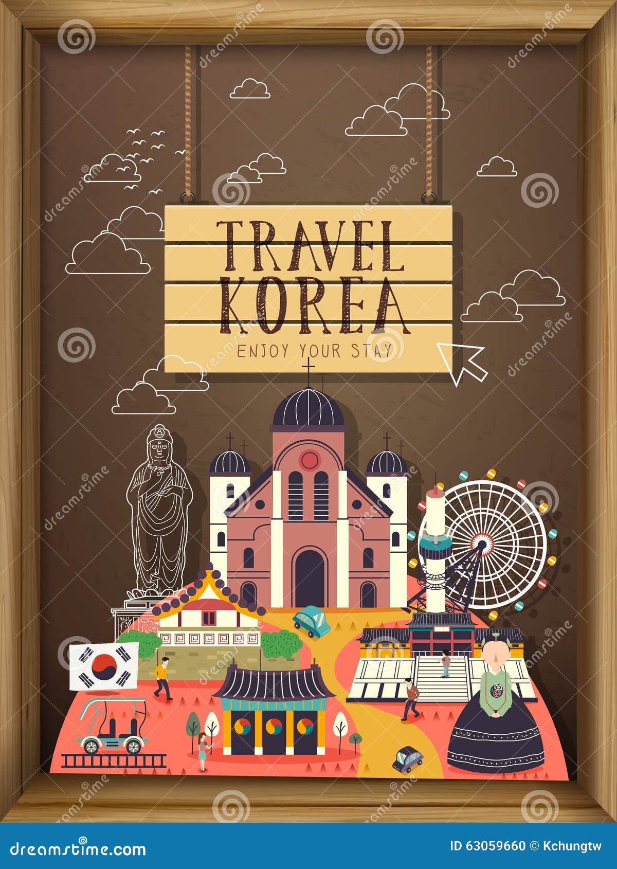Creative South Korea Travel Map Stock Image | CartoonDealer.com #63059029