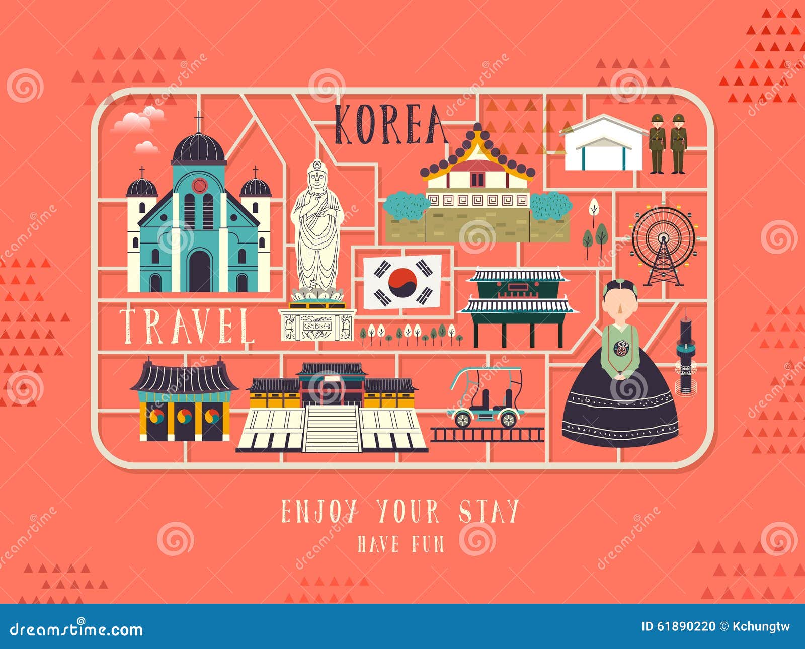 South Korea Travel Concept Poster Stock Illustration - Illustration of ...