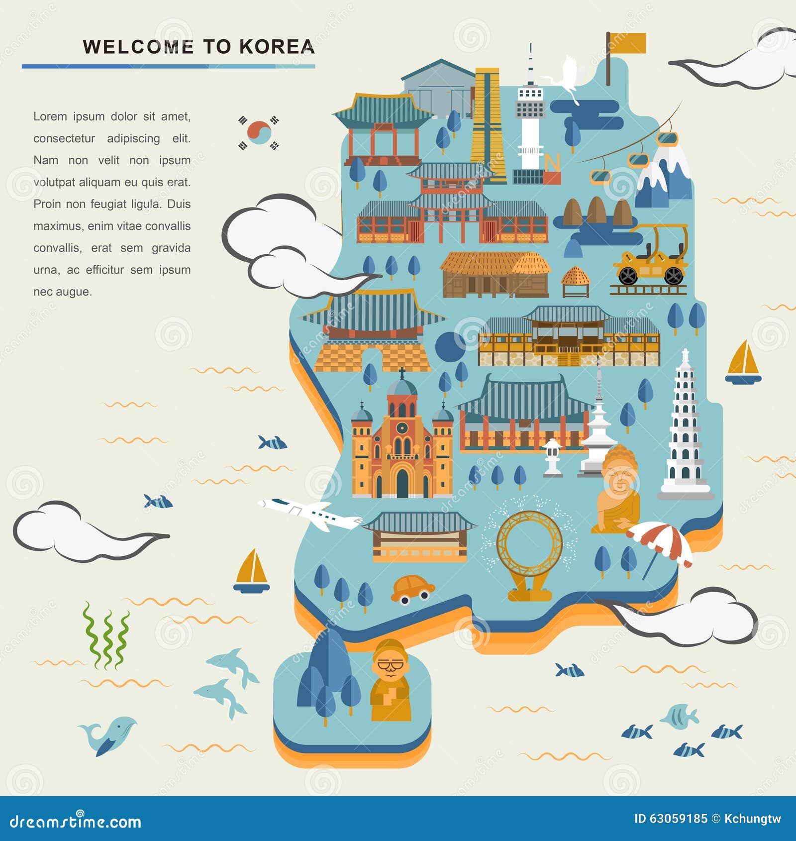 South Korea travel map stock illustration. Illustration of design ...