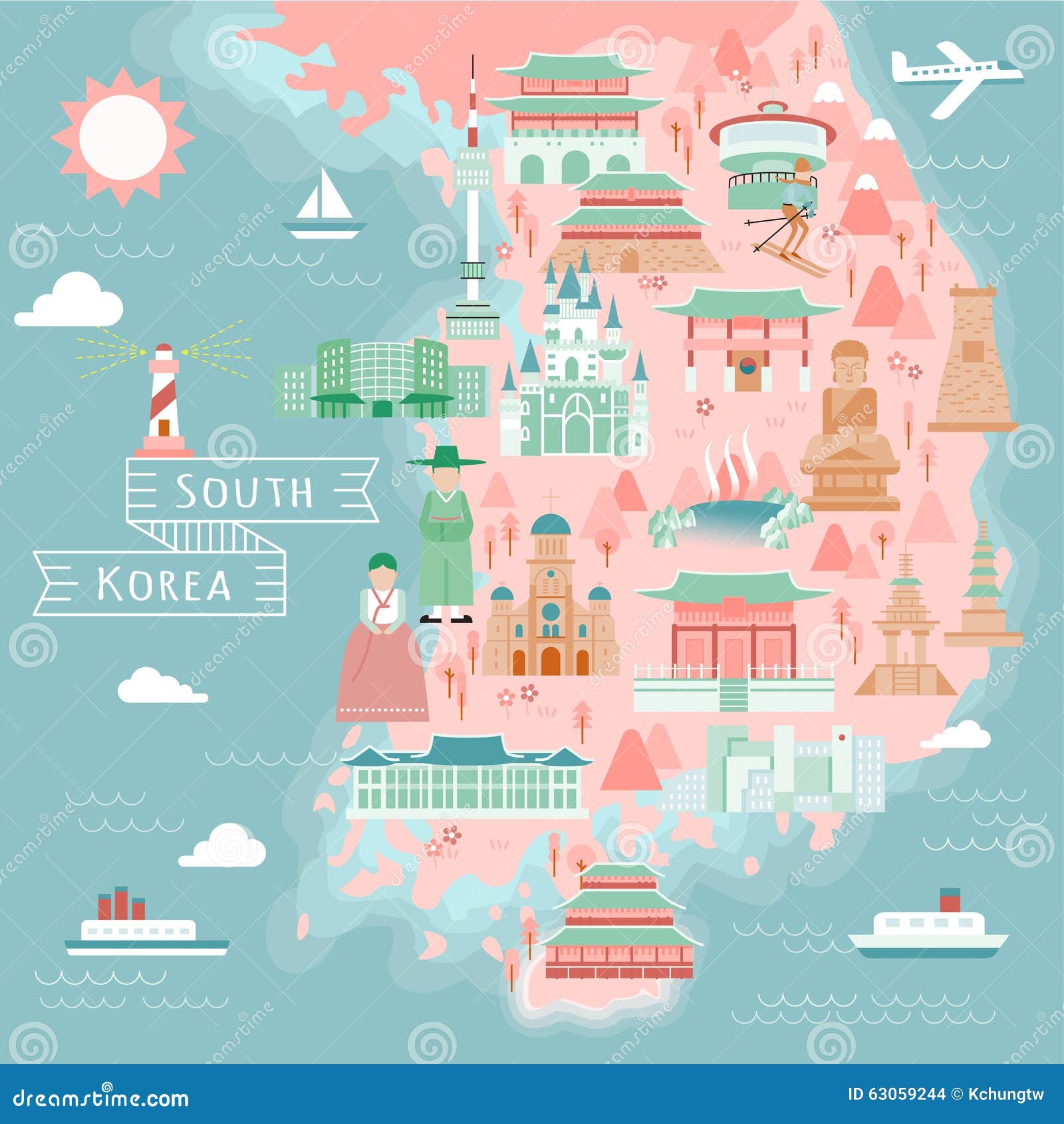 South Korea travel map stock illustration. Illustration of location ...