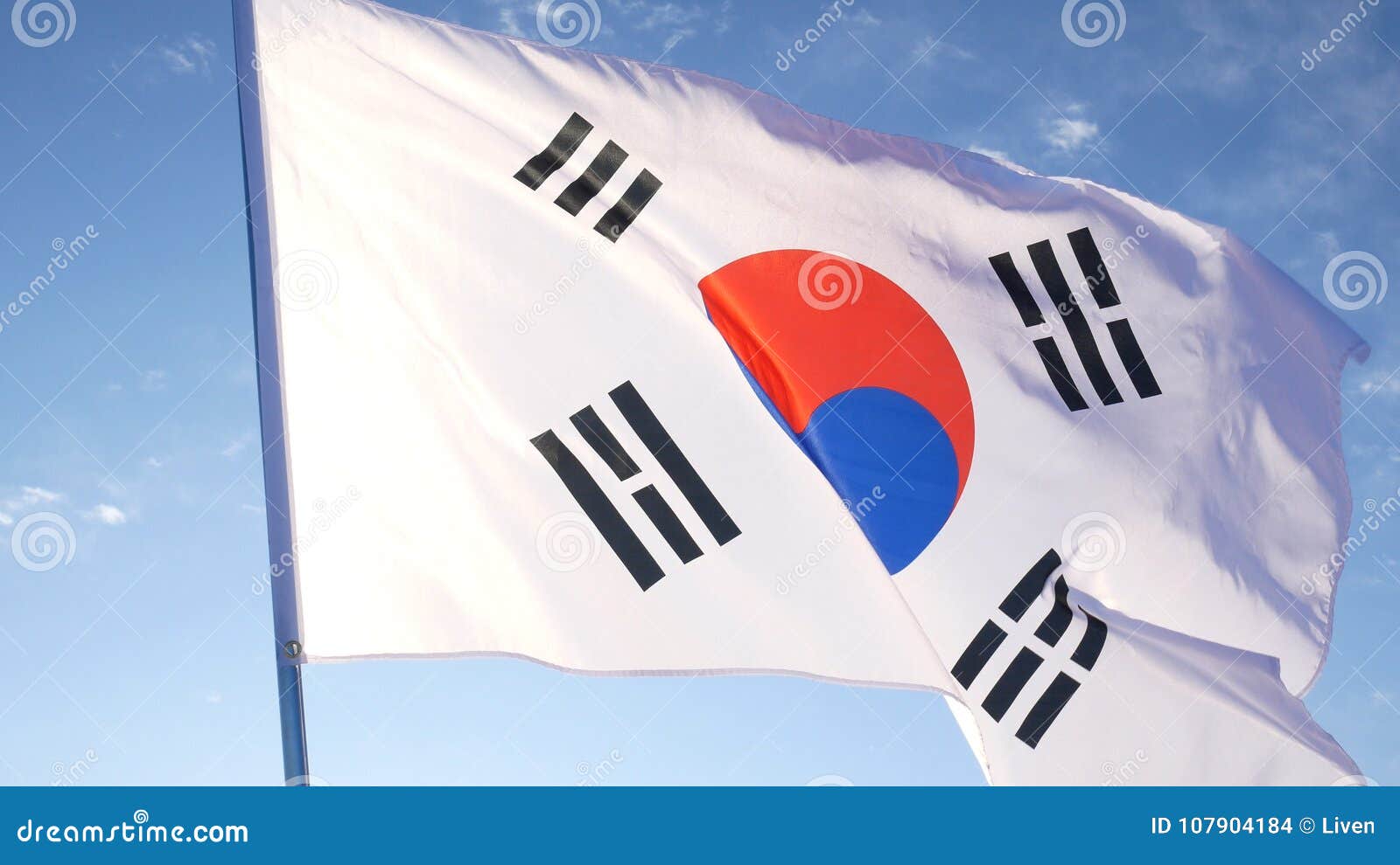 The South Korean Flag with Blue Skies Stock Photo - Image of asia ...