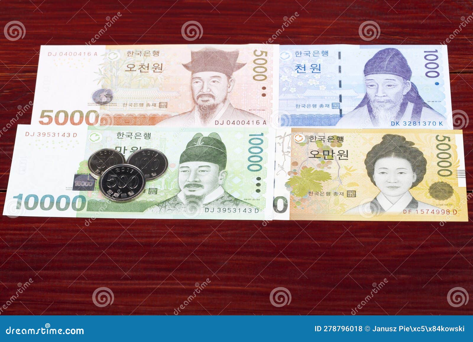 South Korean Money - Coins and Banknotes Stock Photo - Image of coins ...