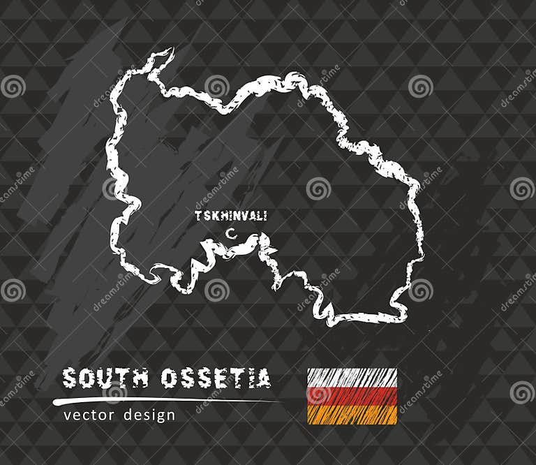 South Ossetia Map Vector Pen Drawing On Black Background Stock Vector