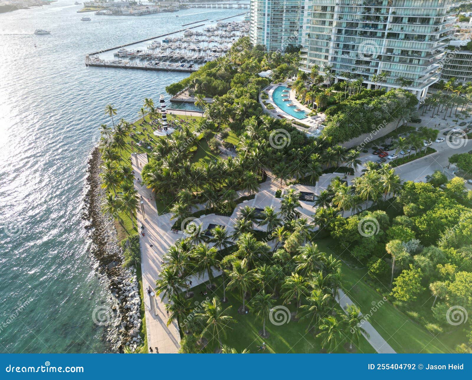 South Pointe Park Drone Aerial at Sunset Stock Photo - Image of palm ...