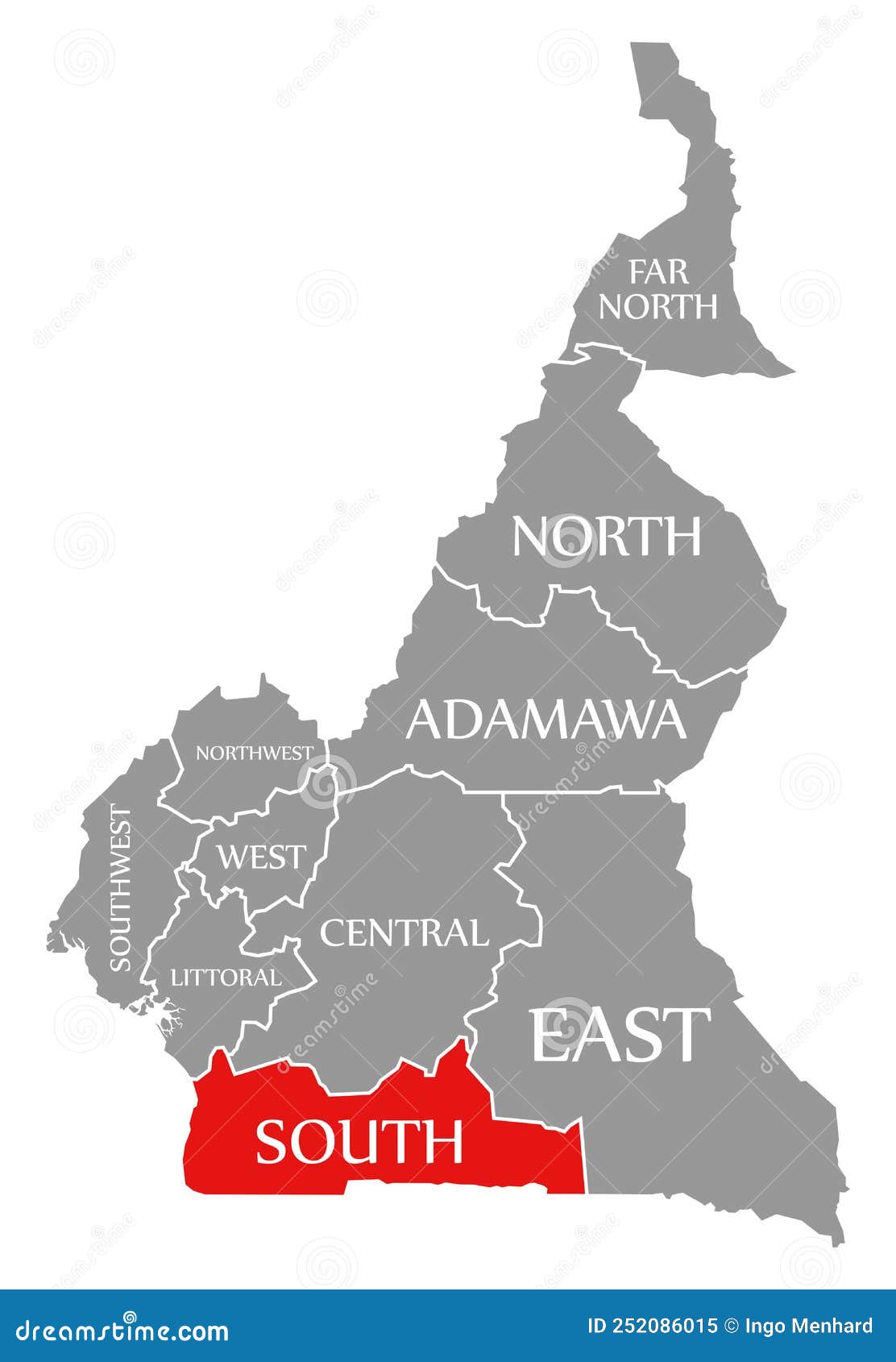 South Region Red Highlighted in Map of Cameroon Stock Illustration ...