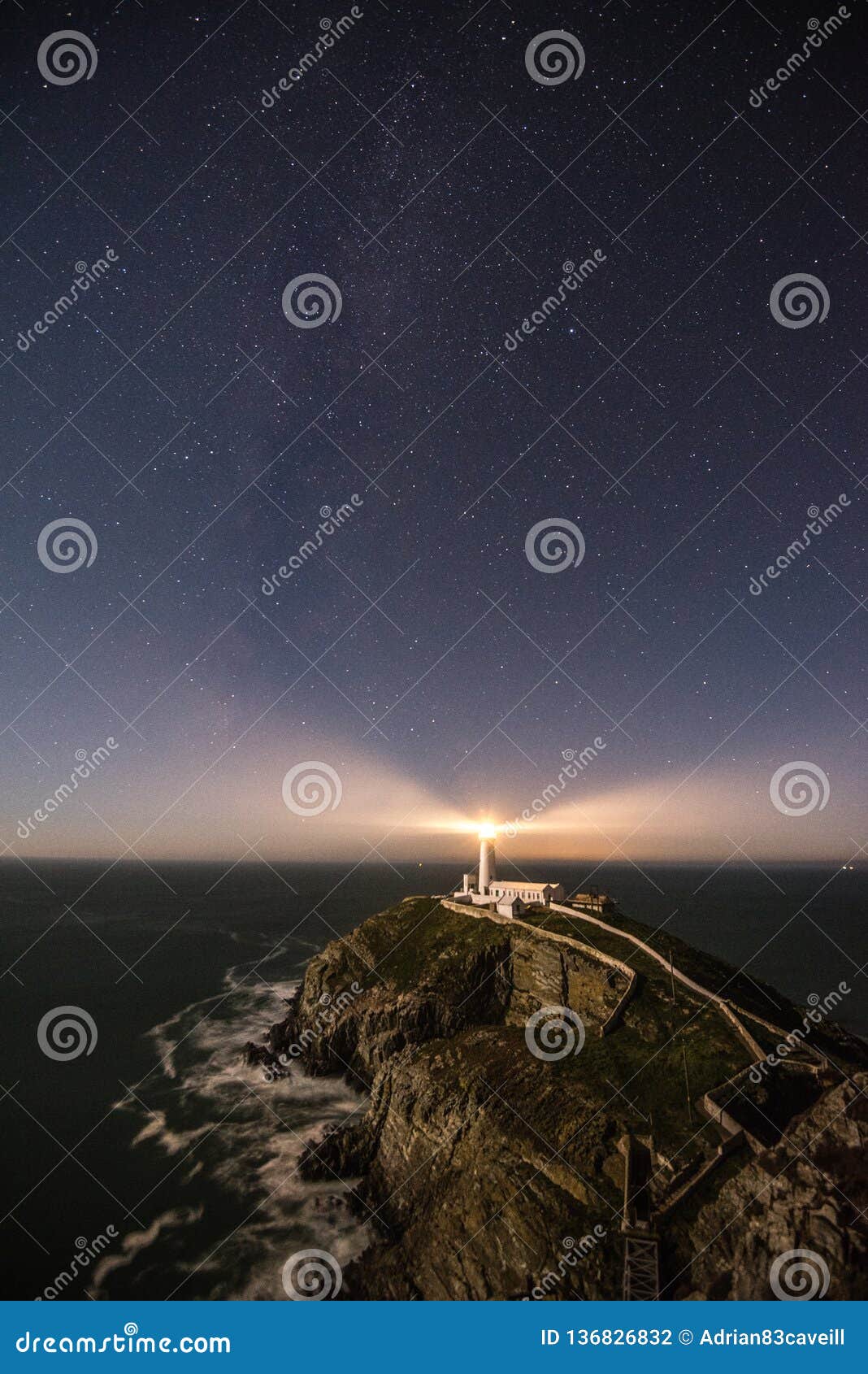 South stack lighthouse stock photo. Image of night, beam - 136826832