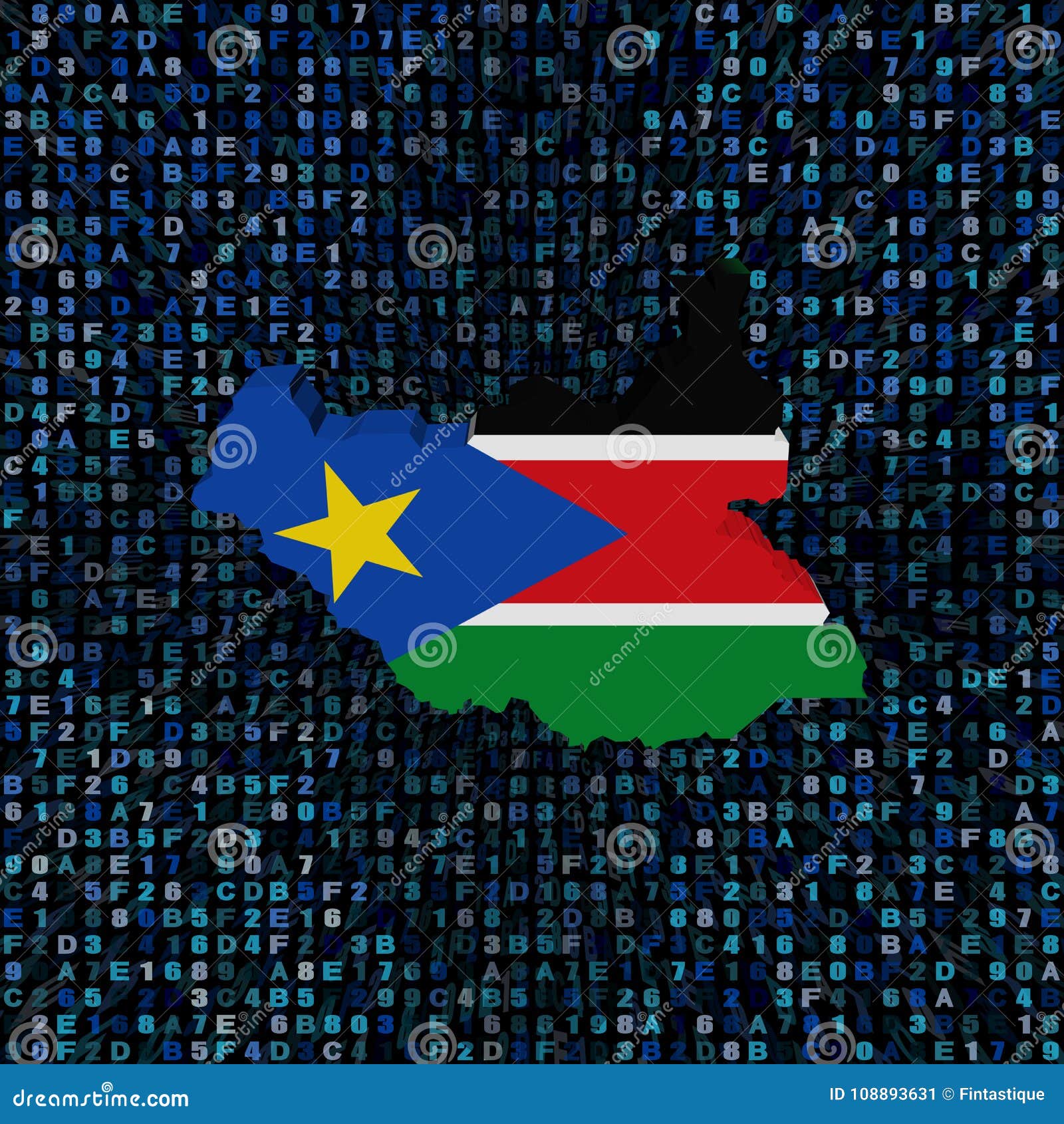 South Sudan Map Flag on Hex Code Illustration Stock Illustration ...