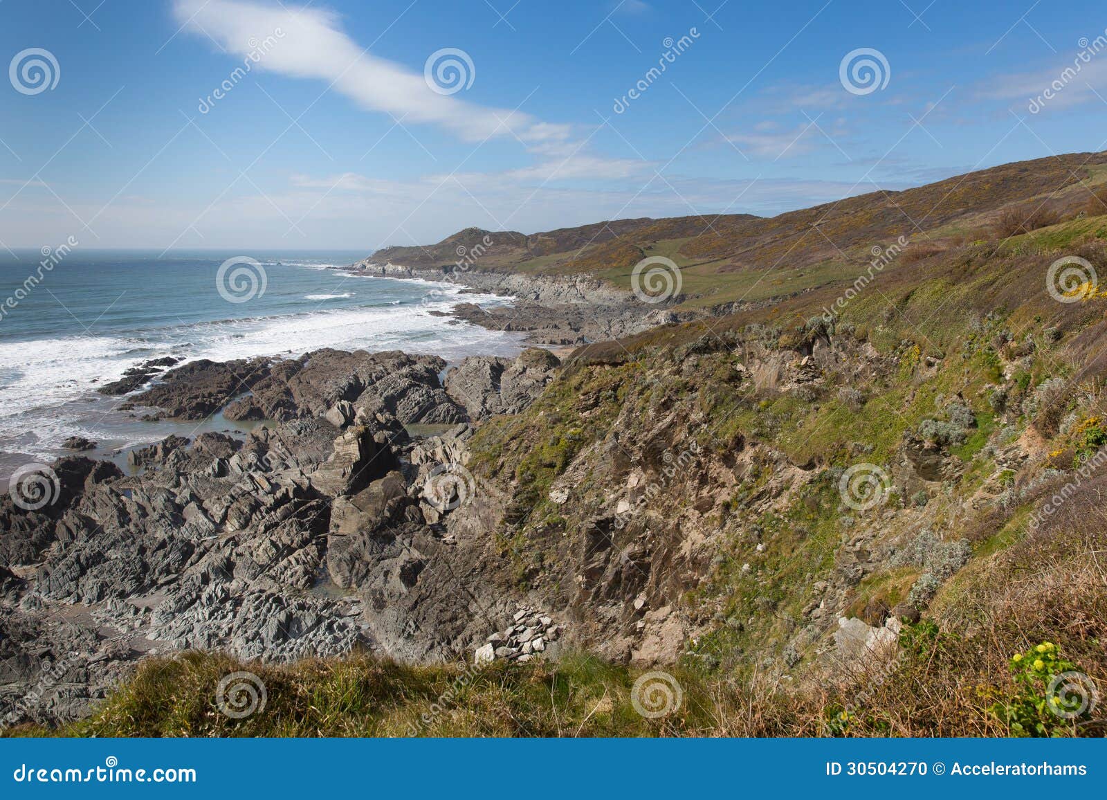 South West Coast Path View Woolacombe Devon Towards Morte Point Stock ...